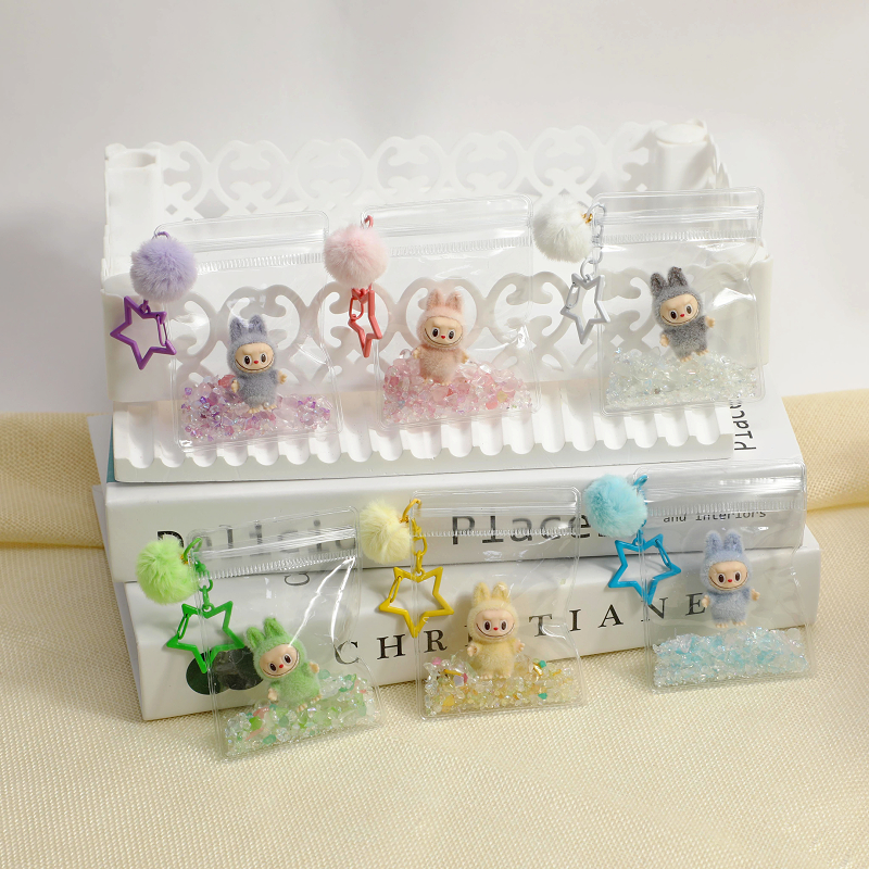 Mini labubu Doll PVC Bag Pendant Transparent Storage Star Hairball ...