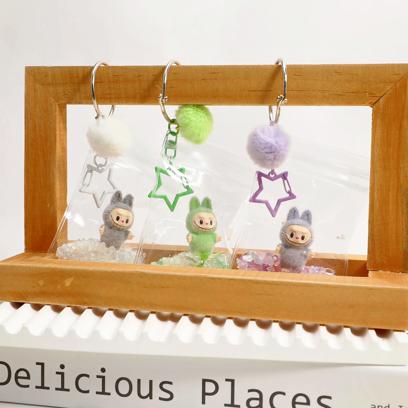Mini labubu Doll PVC Bag Pendant Transparent Storage Star Hairball ...