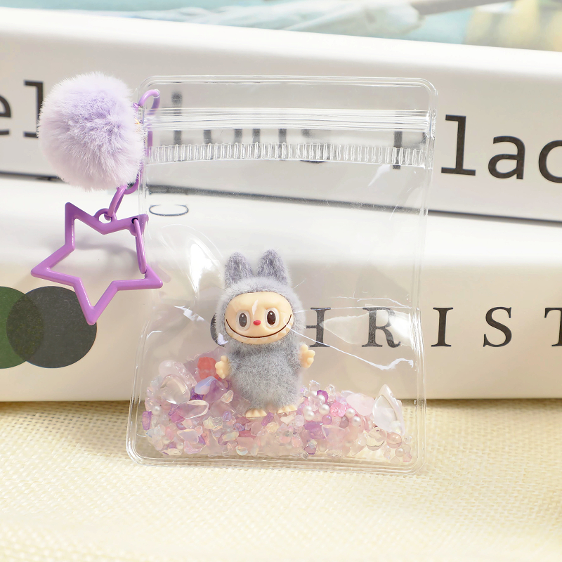 Mini labubu Doll PVC Bag Pendant Transparent Storage Star Hairball ...