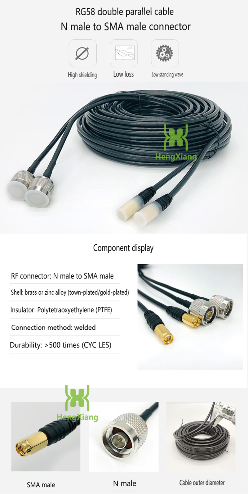 RG58 50ohm Low Loss 2*15m/20m/30m Double Coaxial Cable N Male to SMA Male for Dual Polarization ...