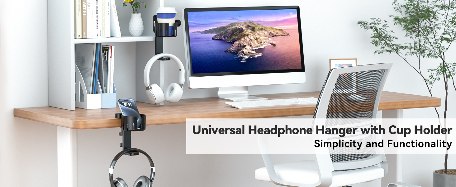 Rotatable Headphone Hanger with Desk Cup Holder- 2 in 1 Under Desk ...