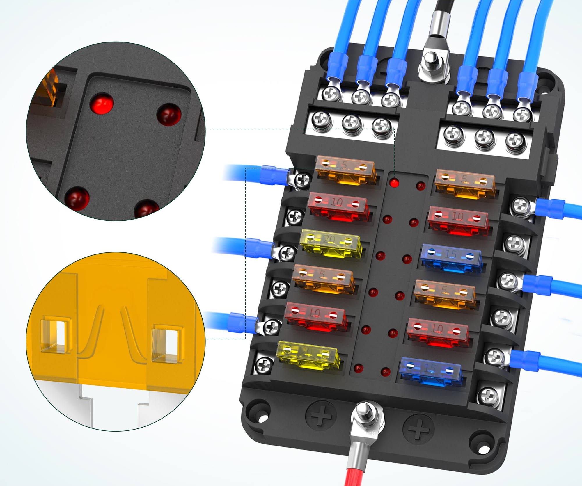 6 / 12 Way Fuse Box Positive and Negative Car Boat Fuse Holder with LED ...