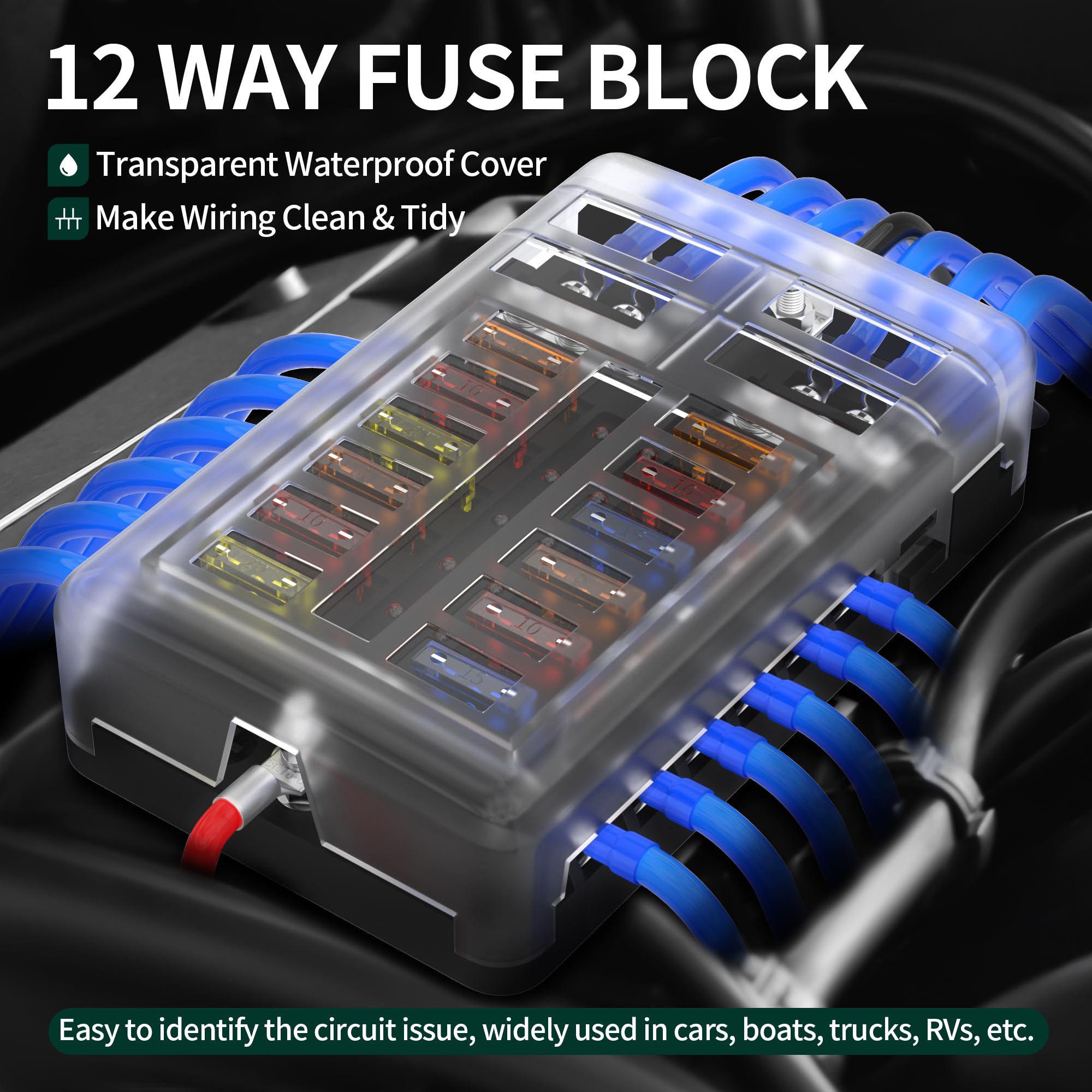 6 / 12 Way Fuse Box Positive and Negative Car Boat Fuse Holder with LED ...