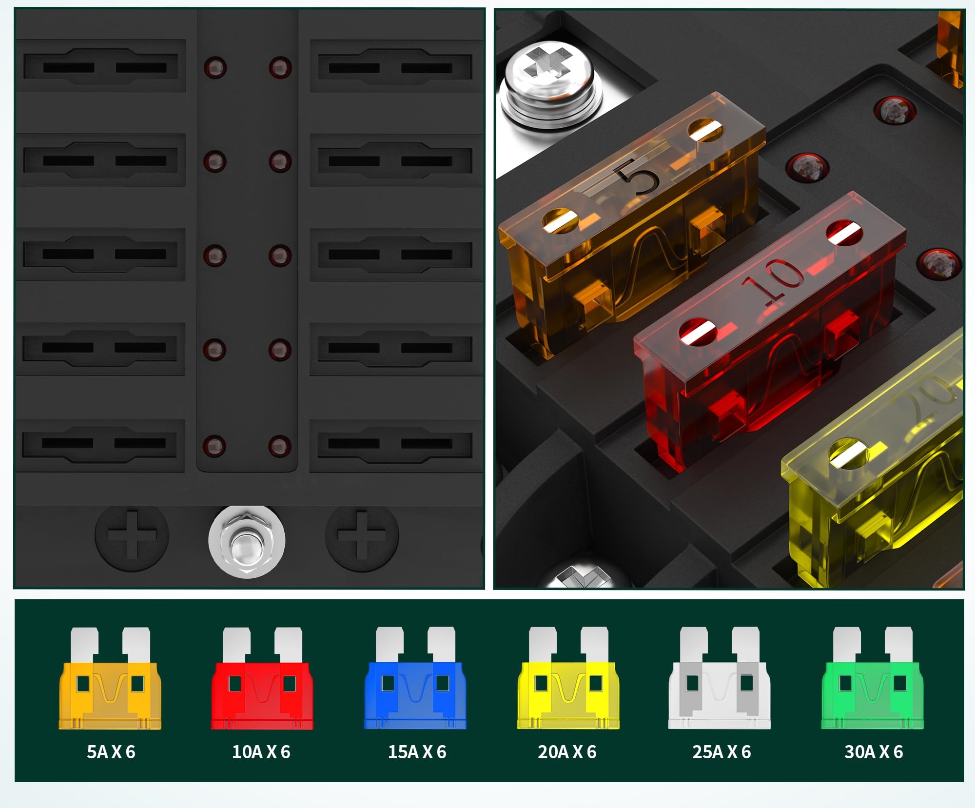 6 / 12 Way Fuse Box Positive and Negative Car Boat Fuse Holder with LED ...