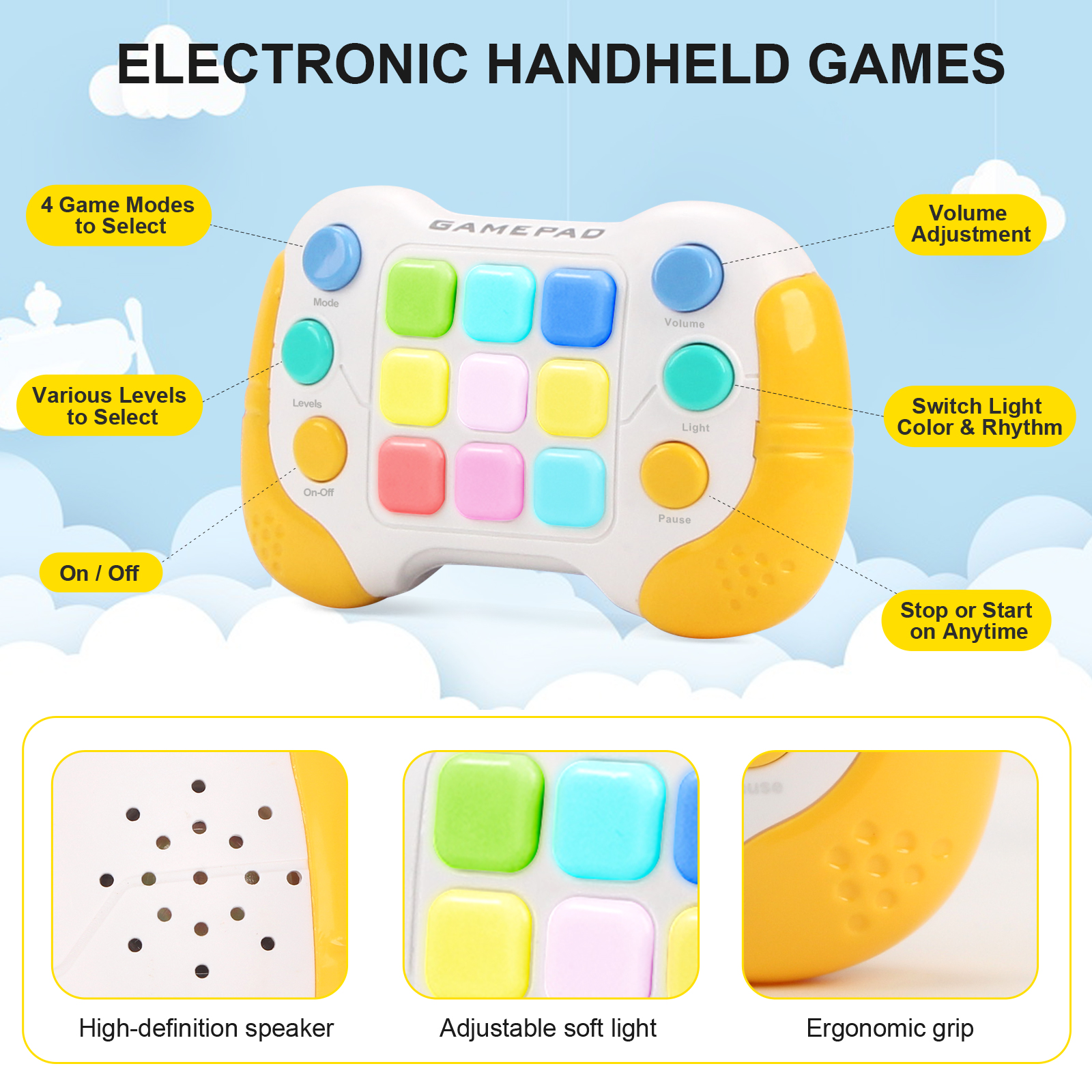 Quick Push Game Light Up Pop Fidget Toys Electronic Handheld Game for ...