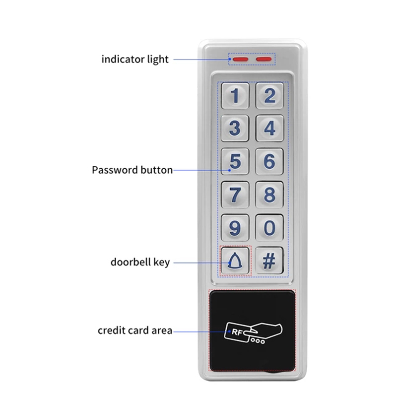 125Khz RFID Password Lock Access Control Reader Backlight Waterproof Metal Standalone Access ...