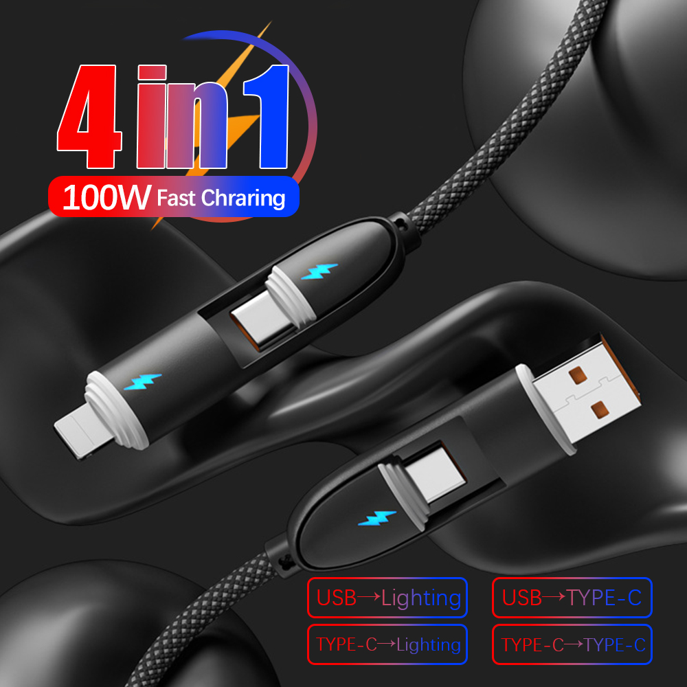 4 in 1 100W 1M Type-C Multiple Fast Charging Cable USB-A to Type C ...
