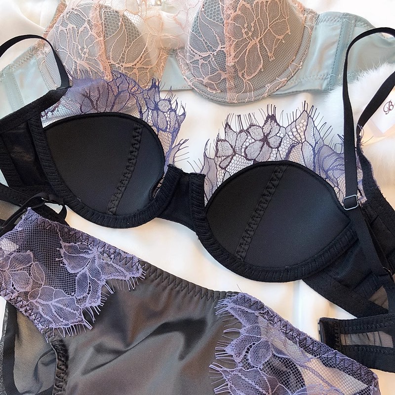 New French Lace Bra Set Thin Cup Wired Push Up Bra And Panties Plus ...