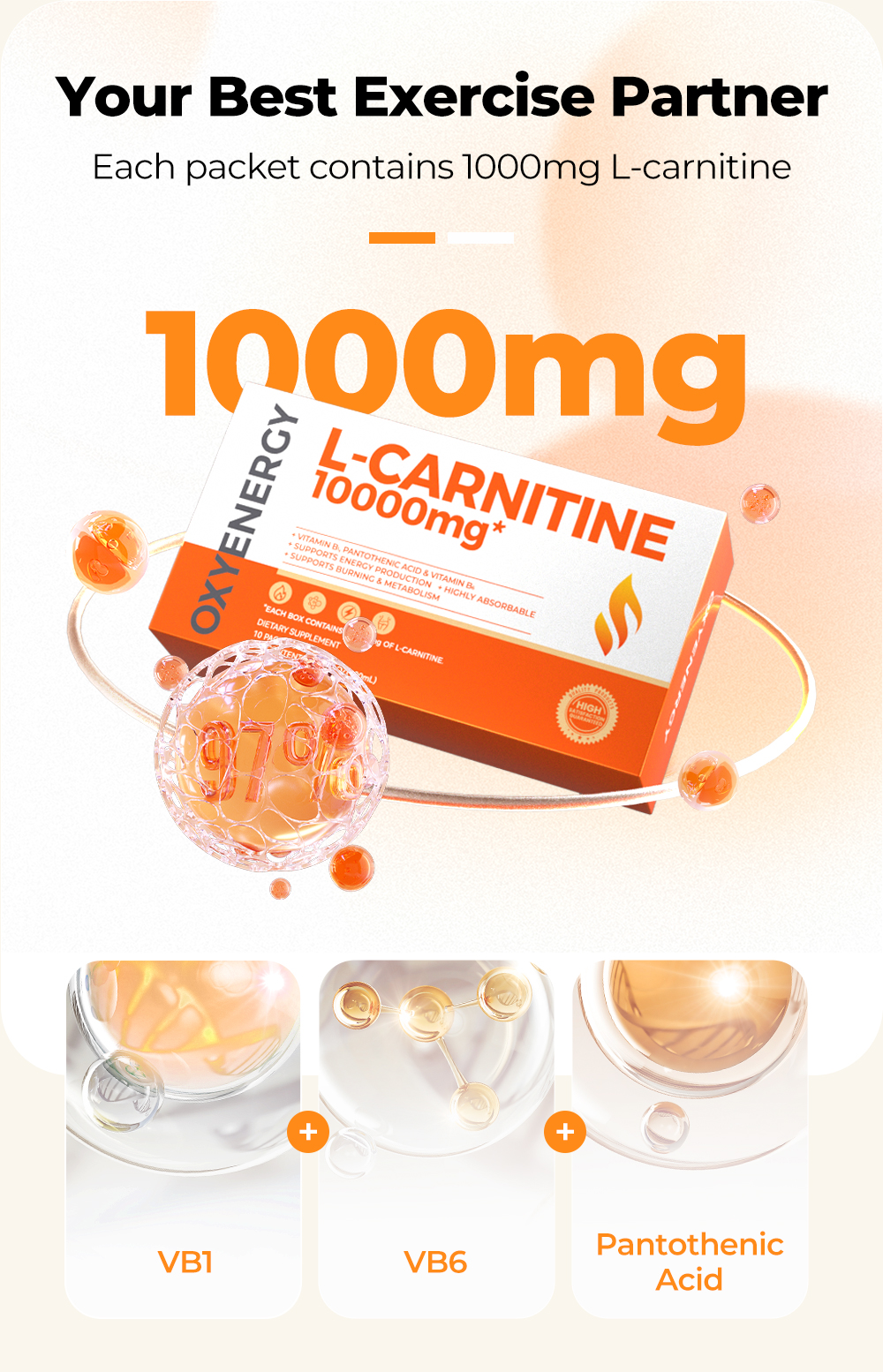 Oxyenergy L-Carnitine Drink 1000mg x 30 Packets for Unisex Gym Pre ...