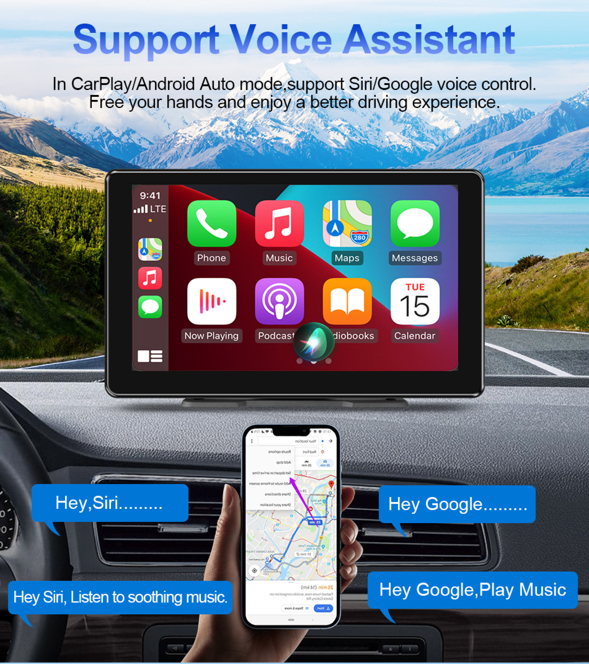 EKLEVA Carplay & Android 9" 4K Auto ADAS Car DVR WiFi Bluetooth AUX FM ...