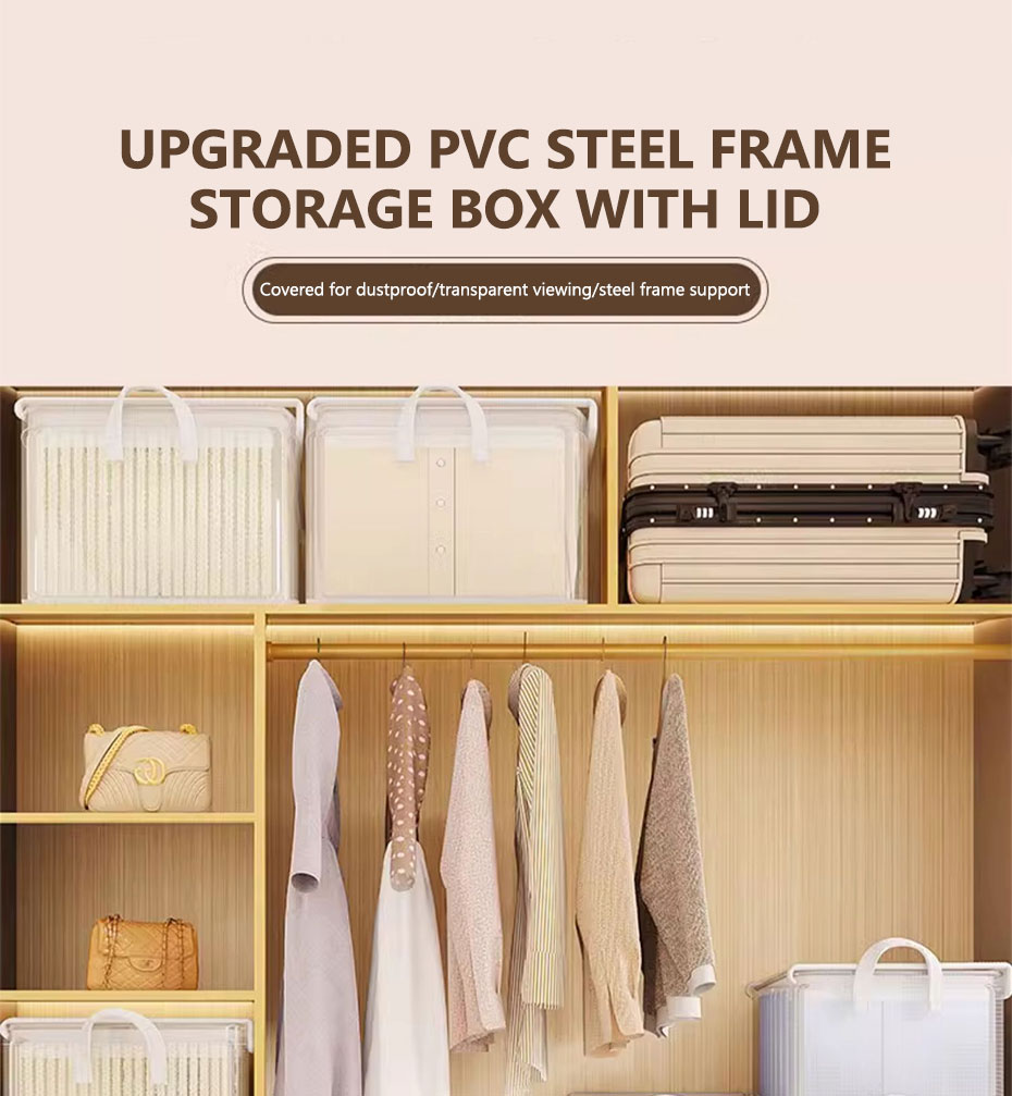 PVC Clothes Storage Box With Lid Foldable Clothes Organizer Box Closet ...