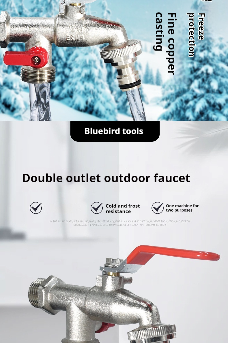 Brass 1/2 Inch Threaded Double Outlet Faucet - Cold, Heat, Frost ...