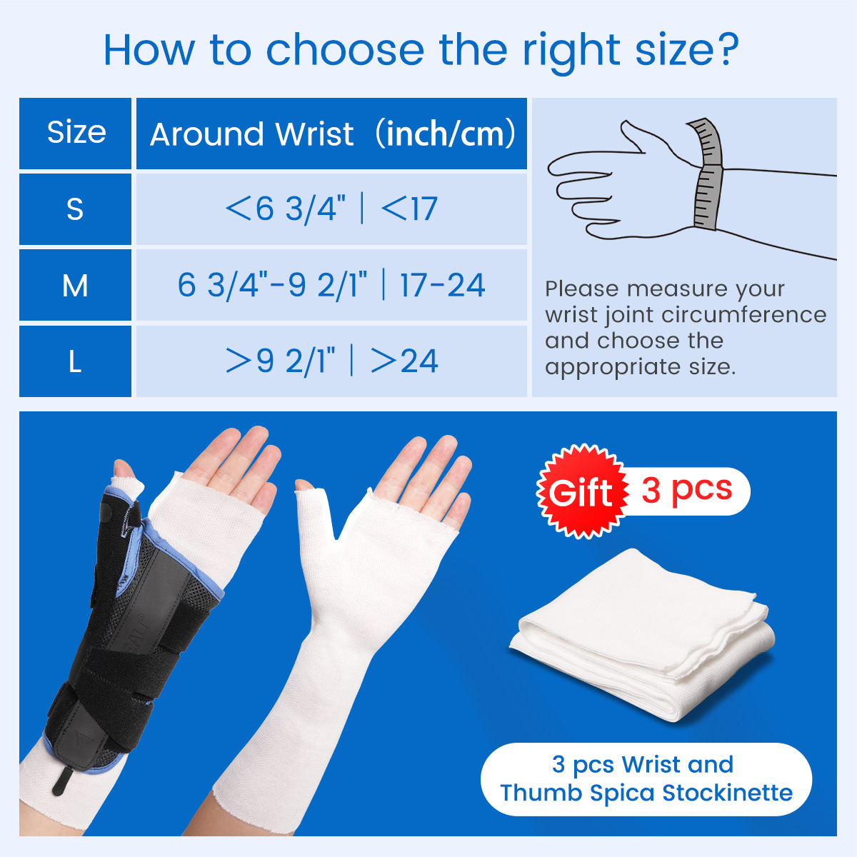 VELPEAU Wrist Support Thumb Spica Splint Support for De Quervain's ...