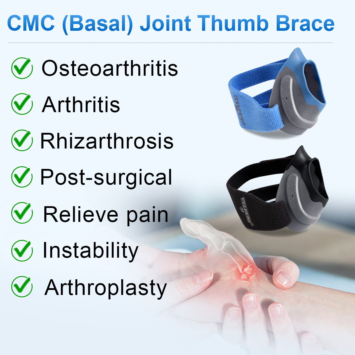 VELPEAU CMC Thumb Brace for Osteoarthritis - with Shape-memory ...