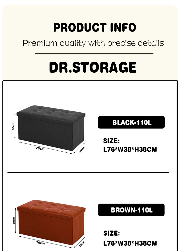 DR.STORAGE 110L/160L Large Capacity Storage Bench Foldable Storage ...