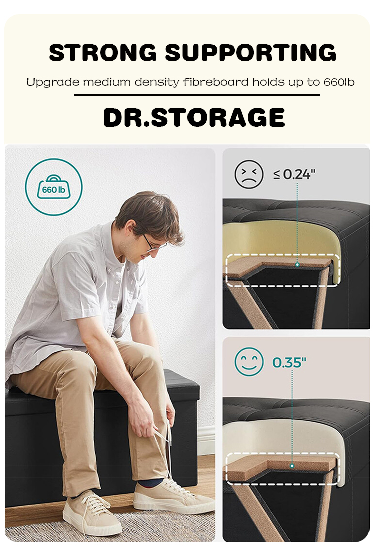DR.STORAGE 110L/160L Large Capacity Storage Bench Foldable Storage ...