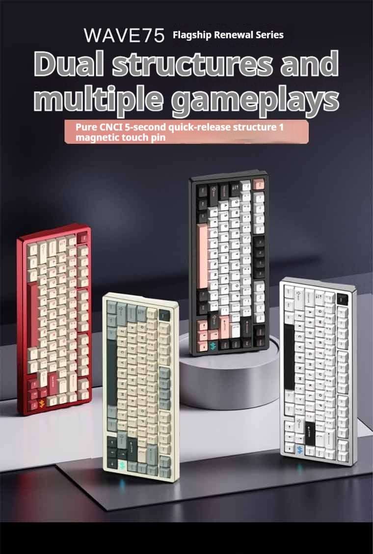 PMO WAVE75 aluminum alloy three mode customized mechanical keyboard, QKM/VIA, FR4 positioning ...