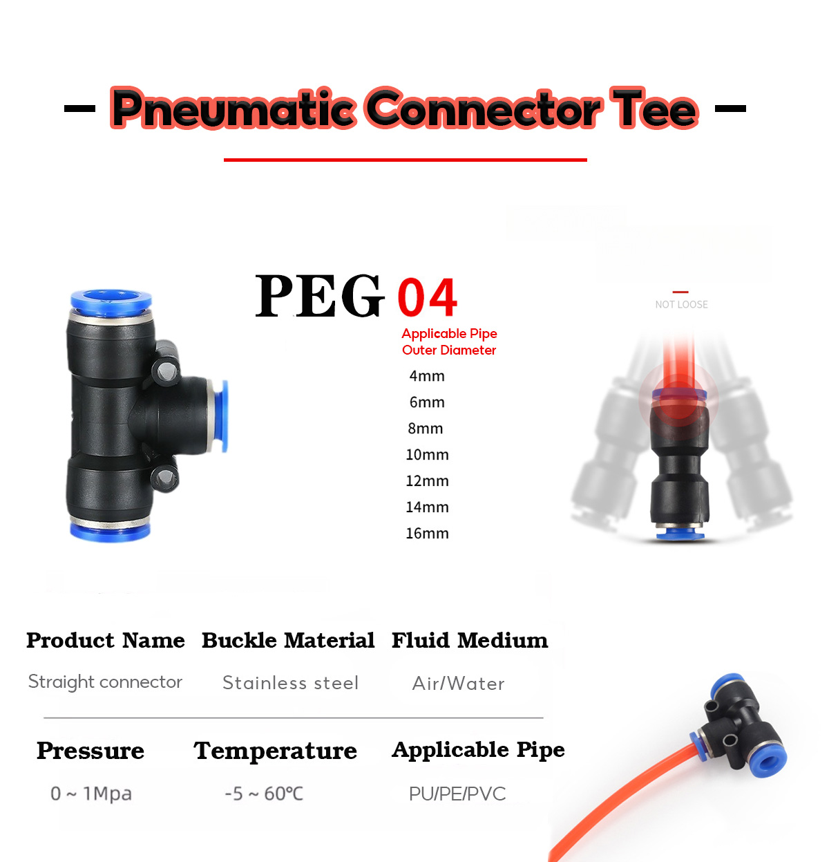 Peg Plastic Reducing Tee Joint Quick Plug Pu Trachea/Quick Pneumatic ...