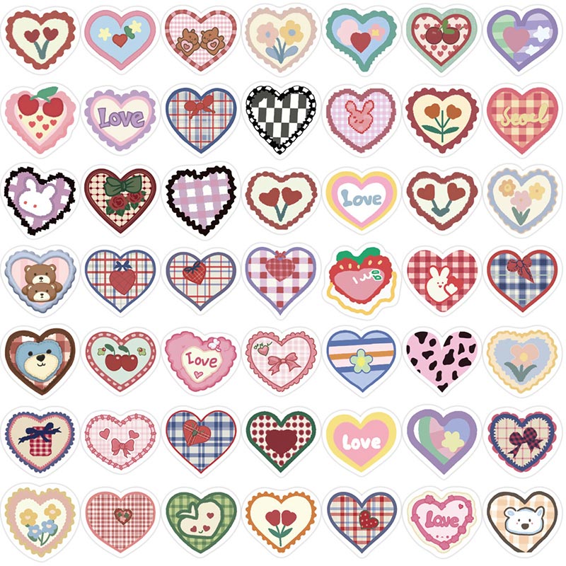 100PCS Cute Cartoon Love Heart Stickers Kawaii Candy Colors Stickers ...