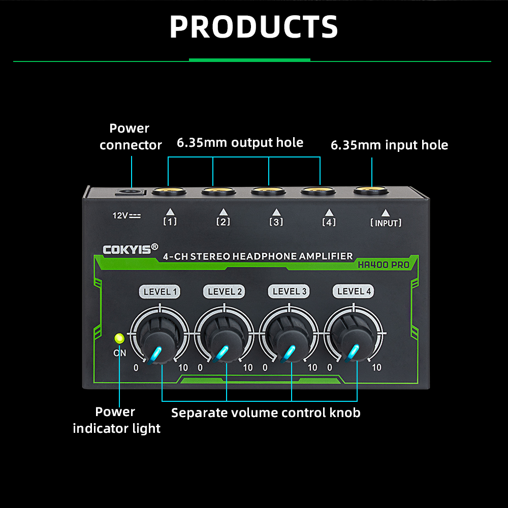 HA400/HA800/HA800S PRO 4/8 CH Stereo Headphone Amplifier 6.3mm Separate ...
