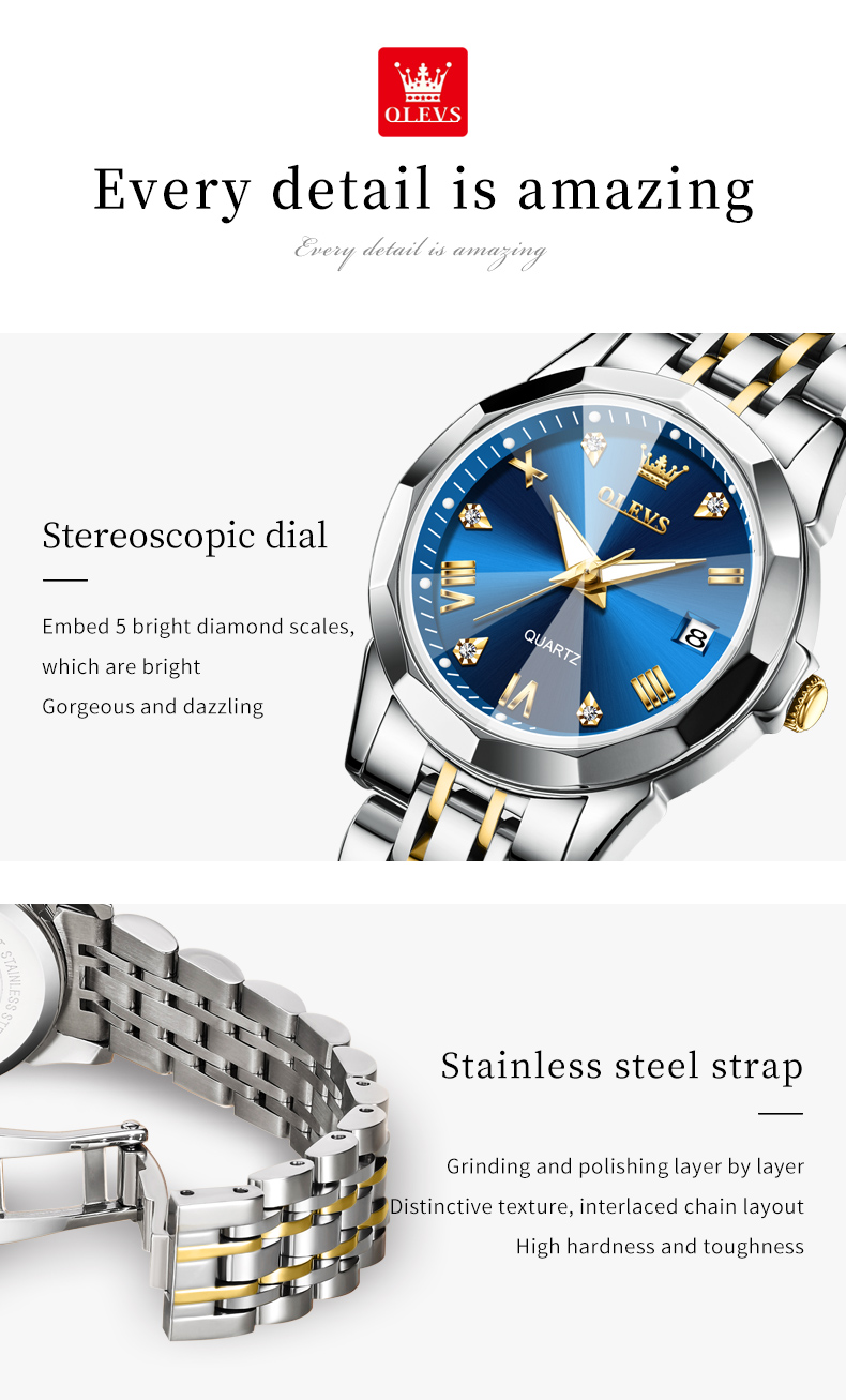 OLEVS Jam Tangan Pasangan Hadiah Original Waterproof Quartz Steel ...