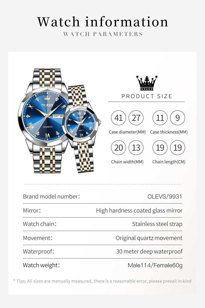 OLEVS Jam Tangan Original Couple Watch Waterproof Quartz Stainless ...