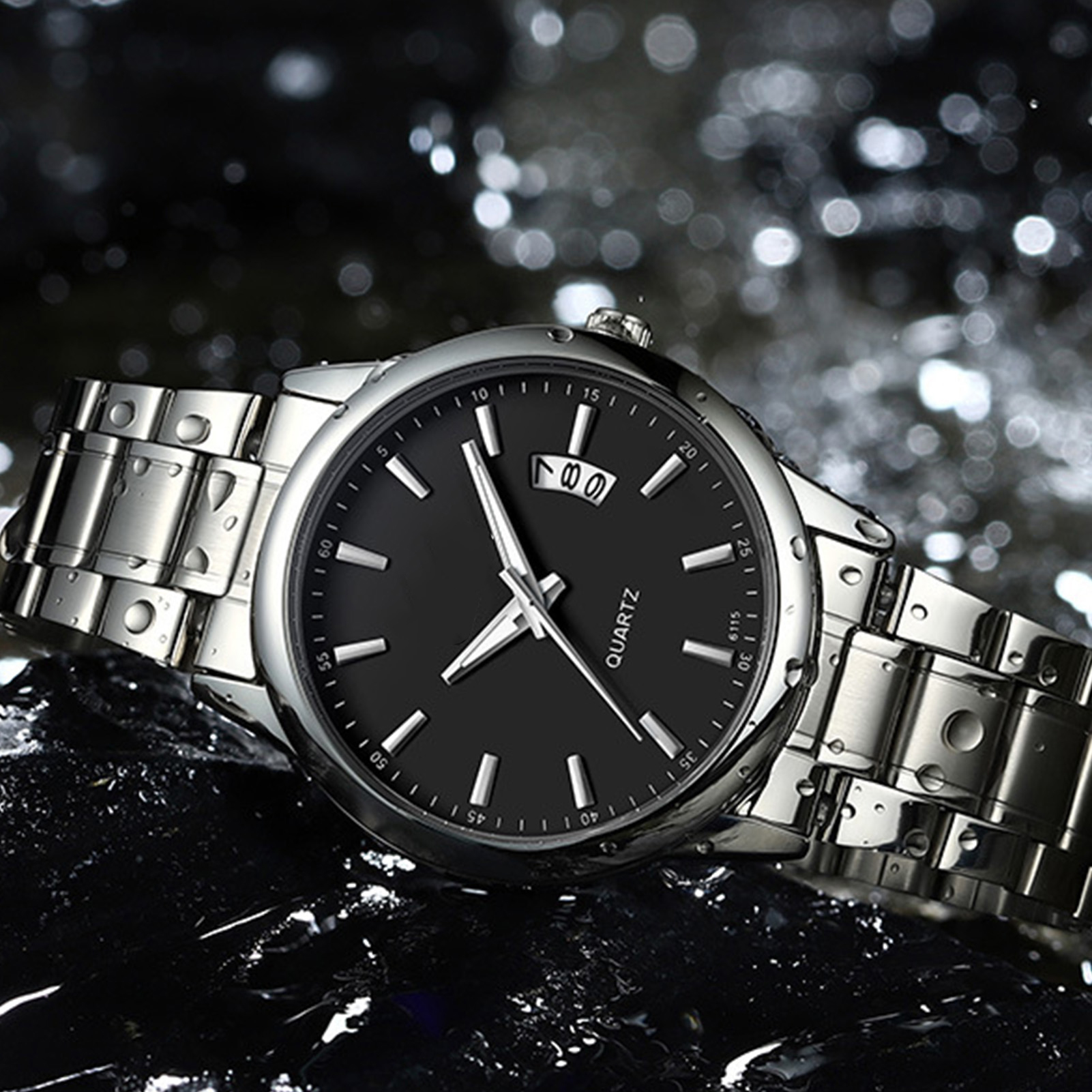 Watch for Men Waterproof Original Stainless Steel Quartz Black White ...