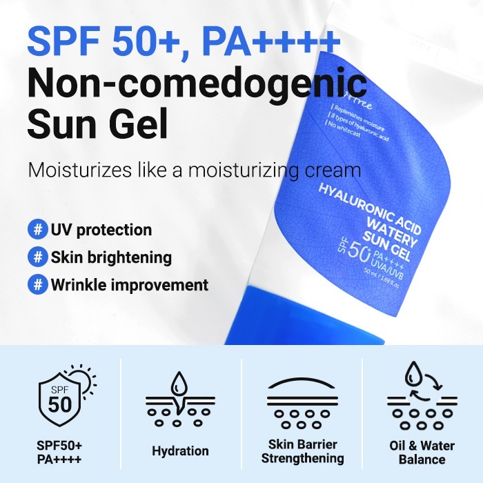 [Isntree] Hyaluronic Acid Watery Sun Gel SPF50+ PA++++ 50ml , Moisturizing sun protection ...