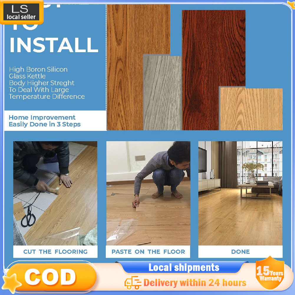 [2-BOX] 104sqft/72pcs Foor Sticker DIY TIGER 1.8MM VINYL FLOORING SELF ...