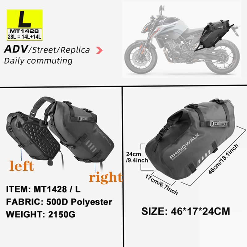 Rhinowalk MT1428 Motorcycle Bag Left Bag/Right Bag (14L) | Shopee Malaysia
