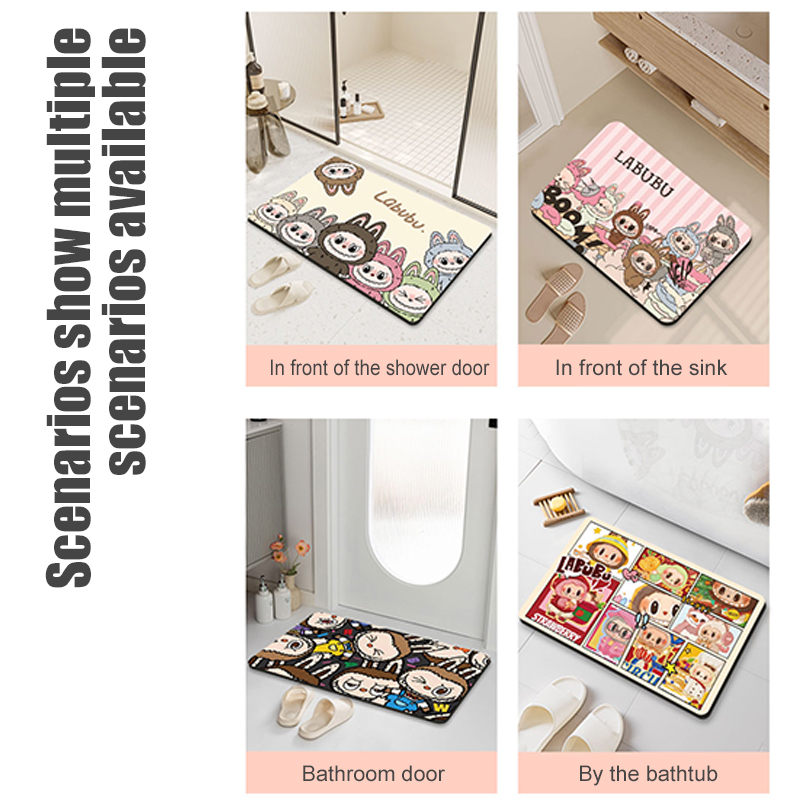 Cartoon Labubu Super Absorbent Diatomite Mud Pad Floor Mat Non Slip ...