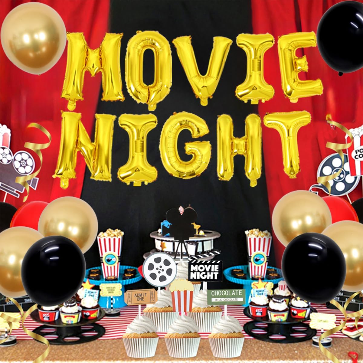 Sursurpris Movie Night Themed Party Decorations Red Black Gold Balloons ...
