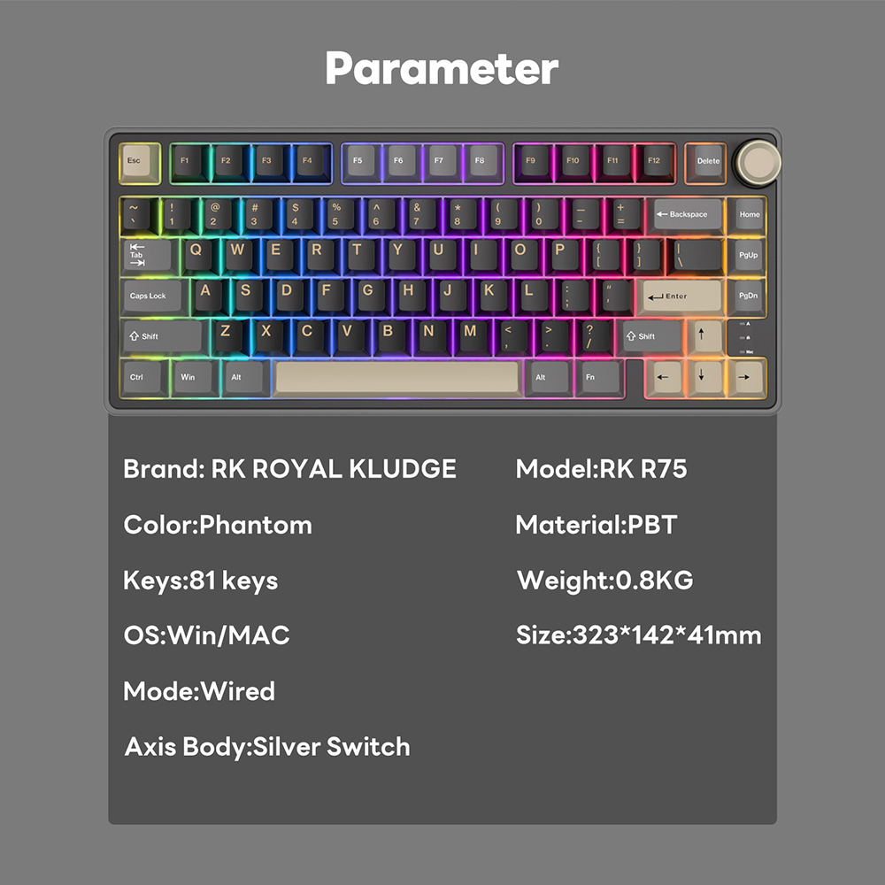 New RK Royal Kludge RKR75 Phantom 80 Key Gasket Wired Mechanical ...