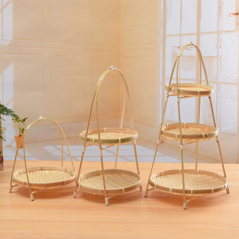 1/2/3 Layer Bamboo Food Serving Tray Food Display Tray Rack Rak Kuih ...