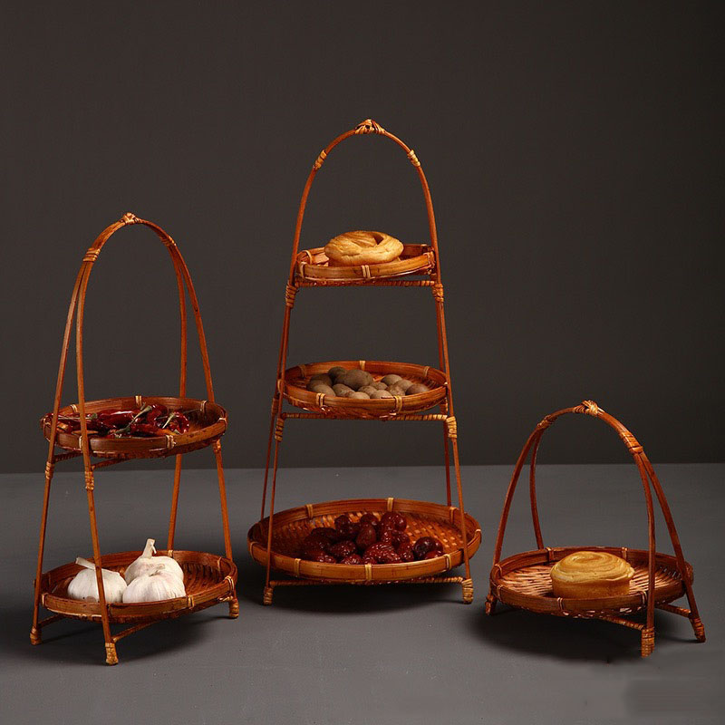 1/2/3 Layer Bamboo Food Serving Tray Food Display Tray Rack Rak Kuih ...