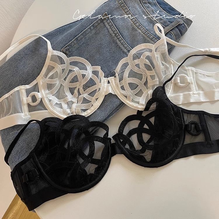 Sexy lace mesh lingerie set female ultra-thin models of large breasts ...