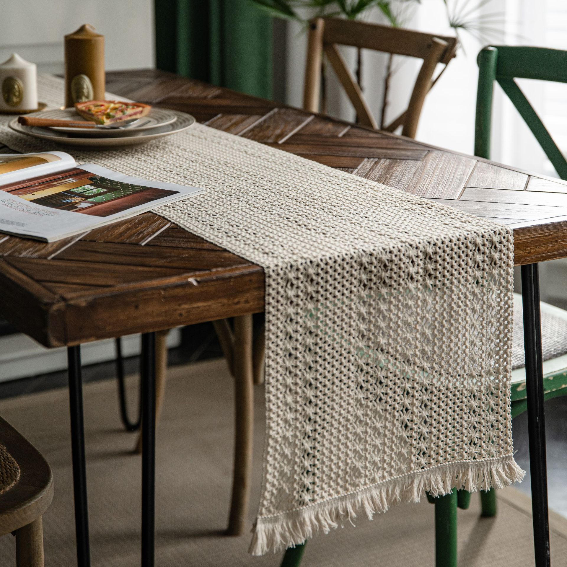 Woven Dining Table Runner Tassel Table Runners Long for Coffee Table ...