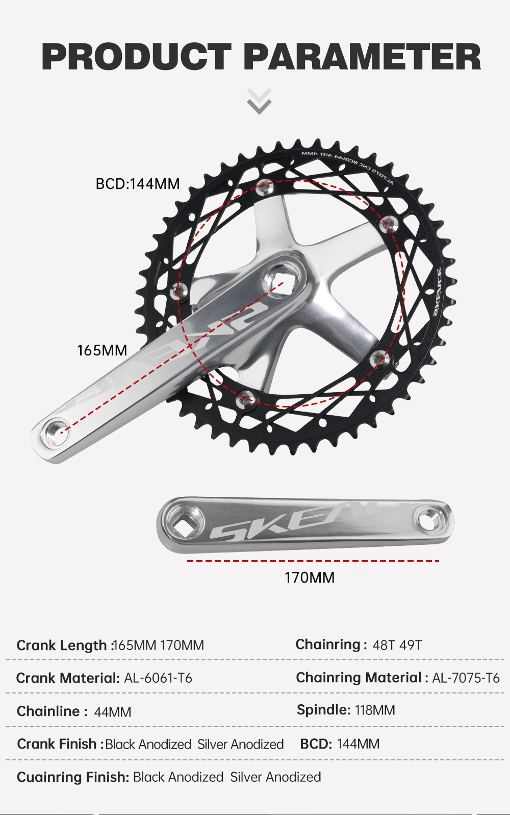 SKEACE 144mm BCD Square Hole Track Fixed-gear Racing Bike Single Speed ...