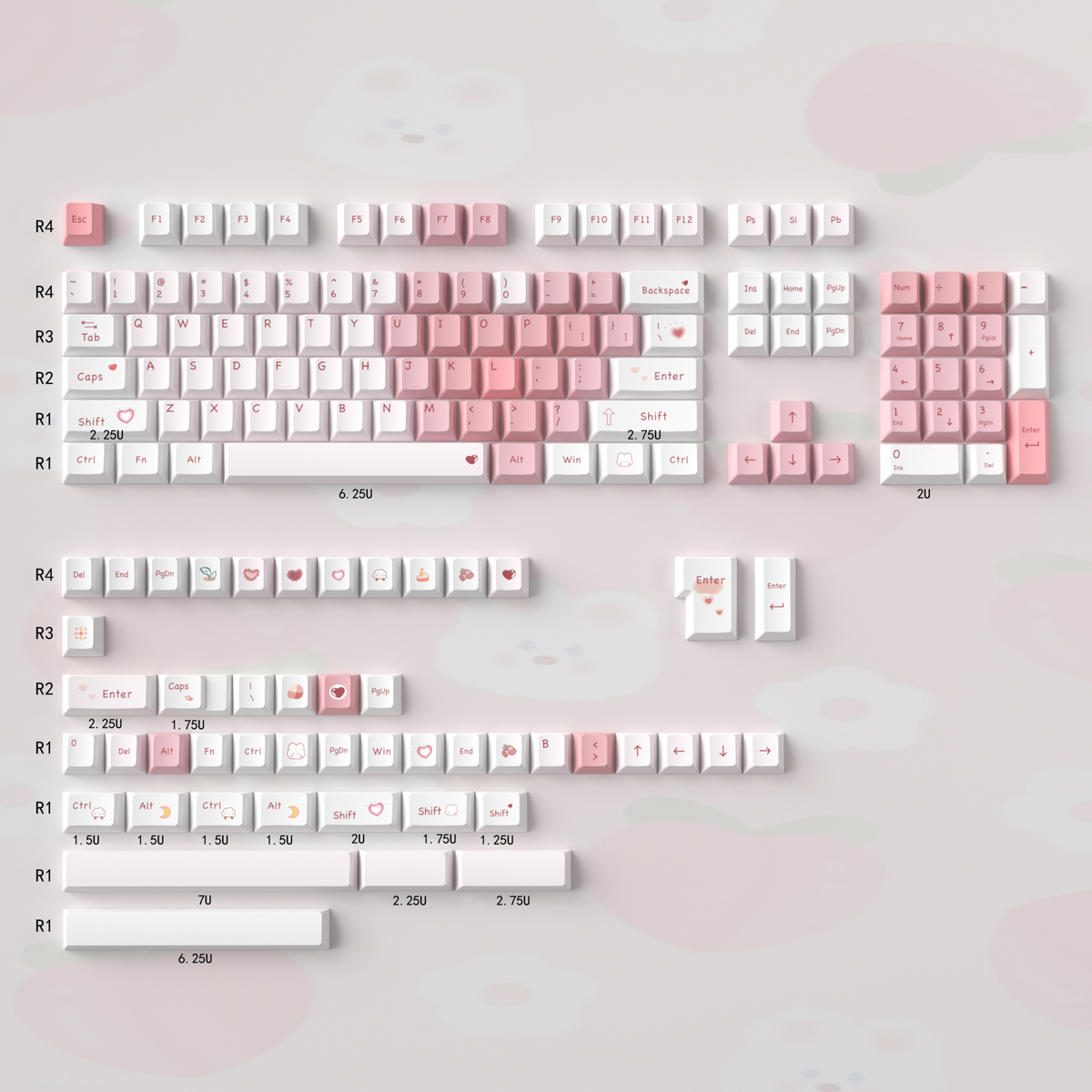 Pink Heart keycaps PBT Cherry profile Keycaps for MX Switches ...