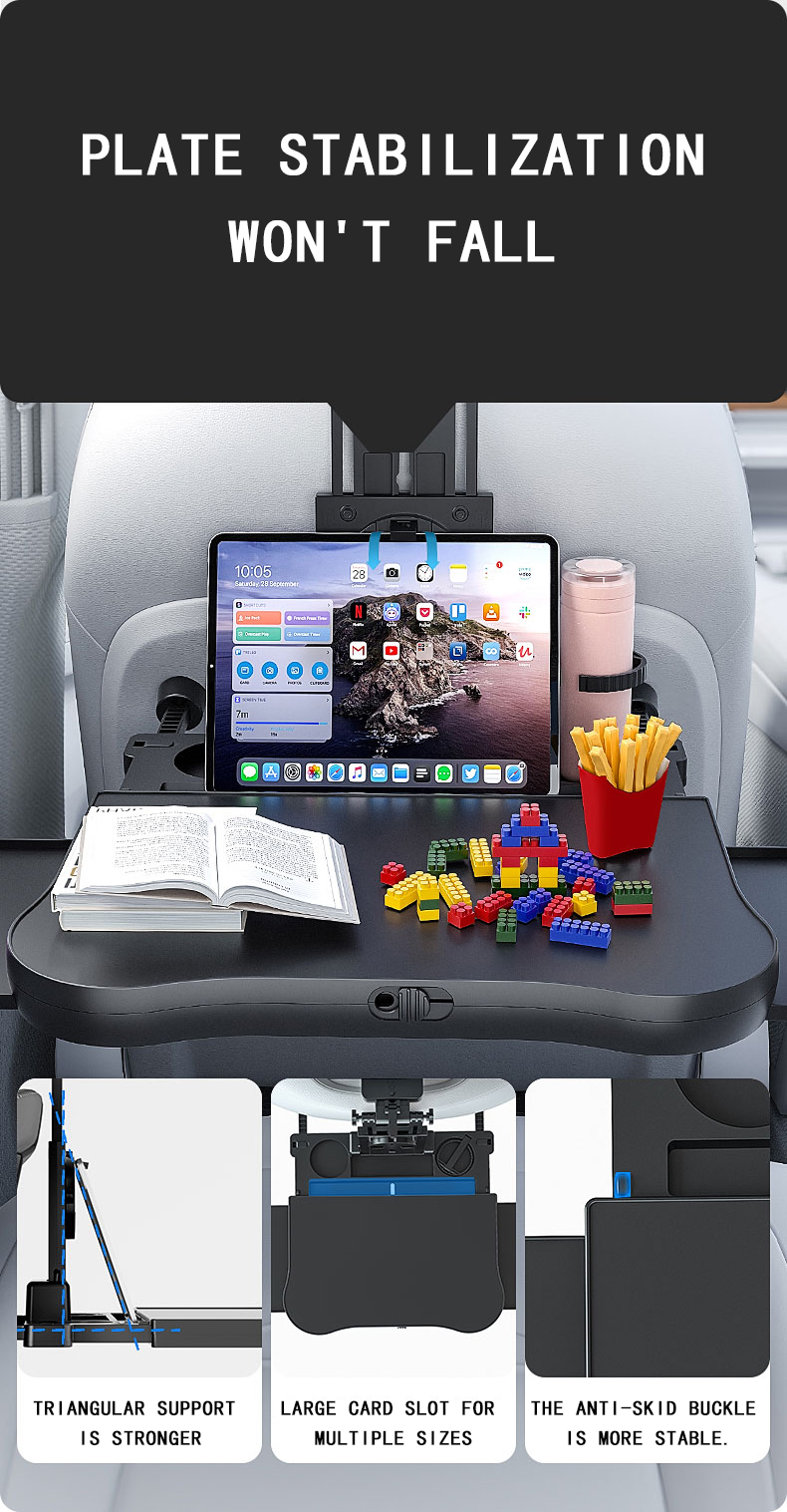 Car Back Seat Foldable Table Tray Tablet Holder Roadtrip Eating Food ...