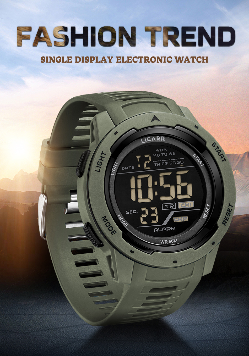LICARR Men's Brand Watch Luminous Date Alarm Waterproof Sports Military ...