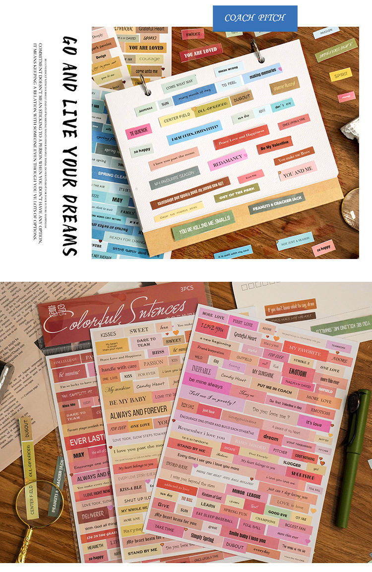 Text Series Sticker Package Retro DIY Text Material Stickers Washi ...