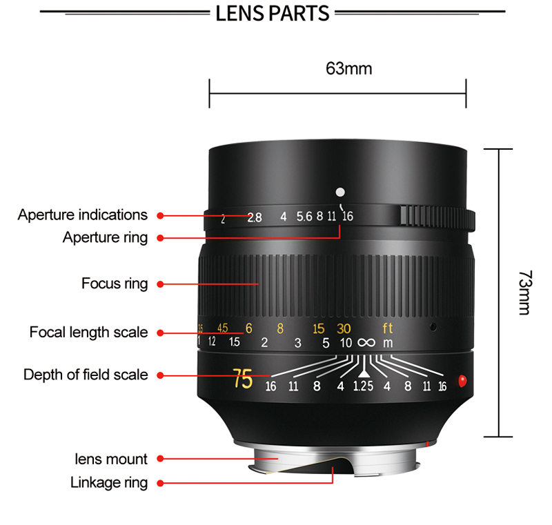 7artisans 75mm F1.25 Portrait Lens Leica M-mount Fixed Focus Camera ...