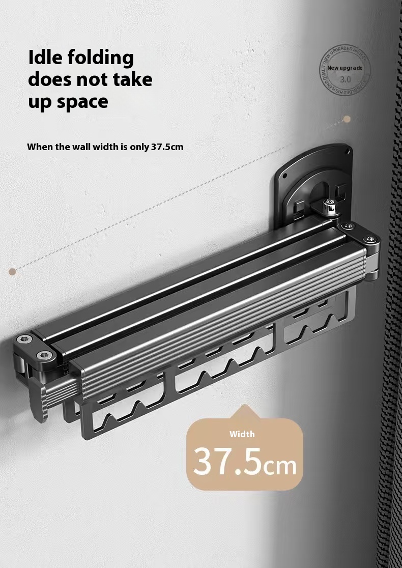 💥Thickened alloy💥 Wall Mounted Clothes Drying Rack Retractable Fold ...