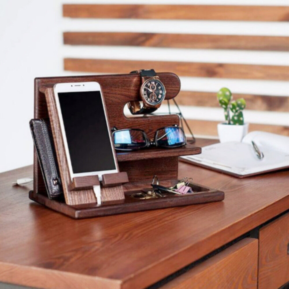 Wooden Bedside Table Watch Rack multi-function Key Racks Holder Glasses ...