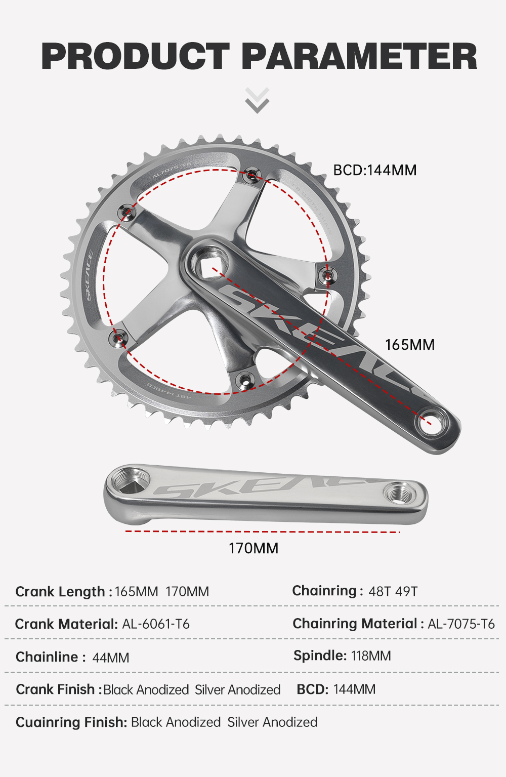 SKEACE Track Fixed Gear Bike Square Hole Aluminum Alloy Crankset 48T ...