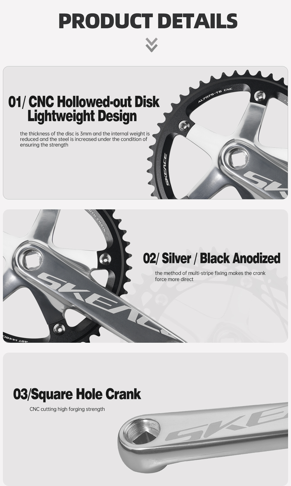 SKEACE Track Fixed Gear Bike Square Hole Aluminum Alloy Crankset 48T ...