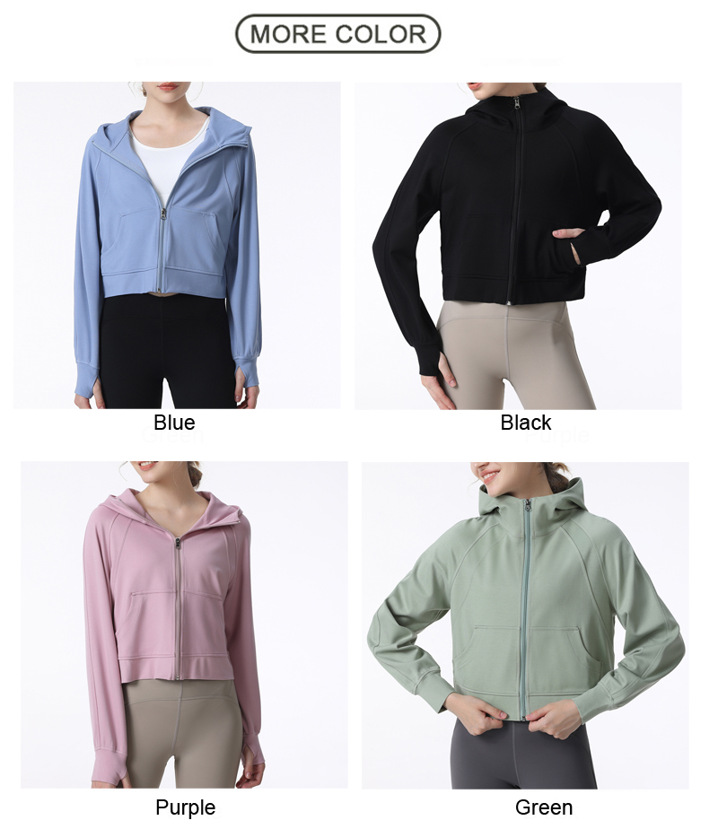Women Sport Jackets with Pockets Thumb Holes Long Sleeves Zipper Hoodie ...