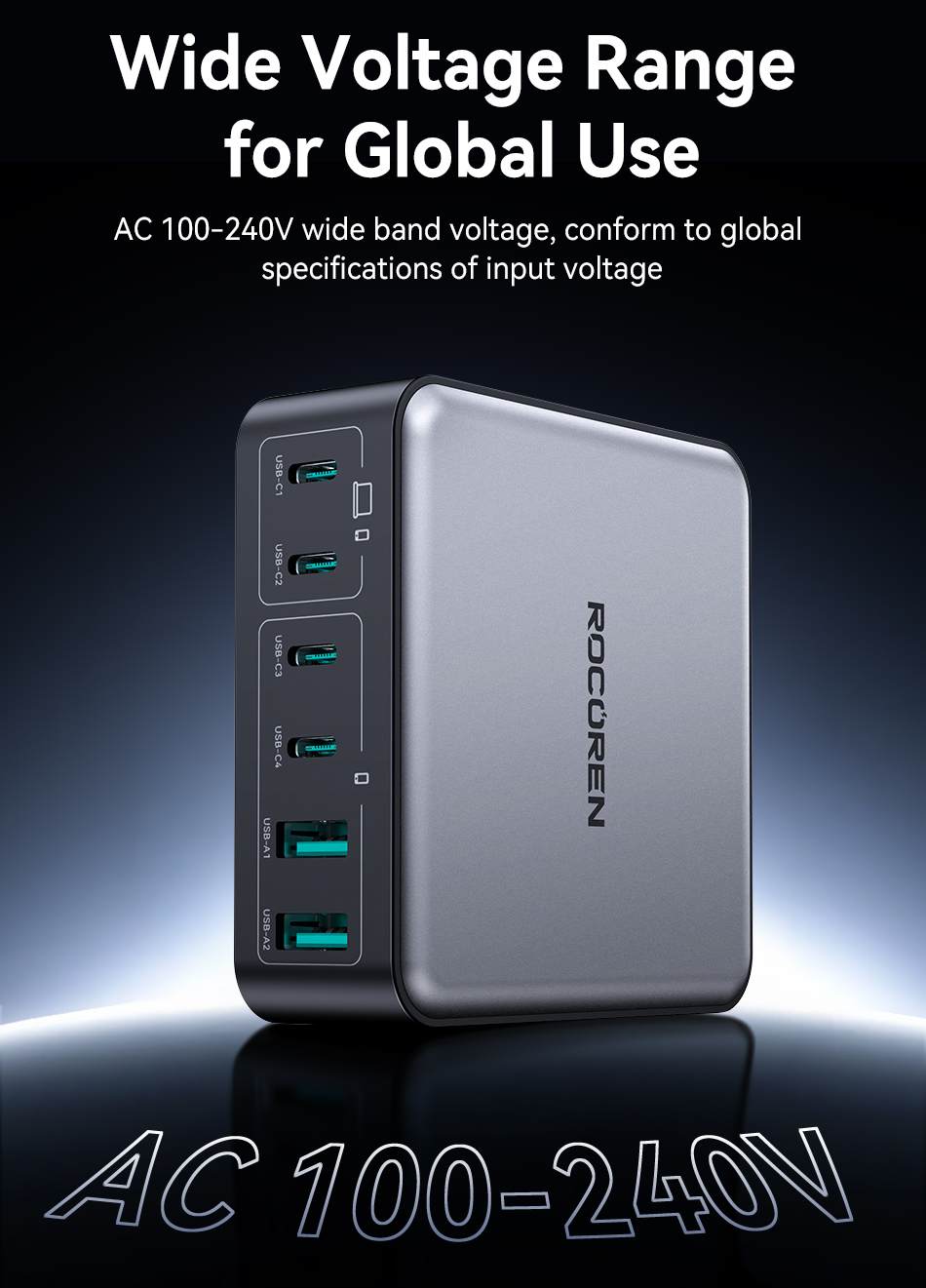 Rocoren 200W 4C+2A Energy Station Series Fast Charging Desktop Charger ...