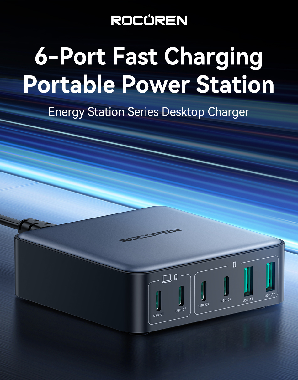Rocoren 200W 4C+2A Energy Station Series Fast Charging Desktop Charger ...